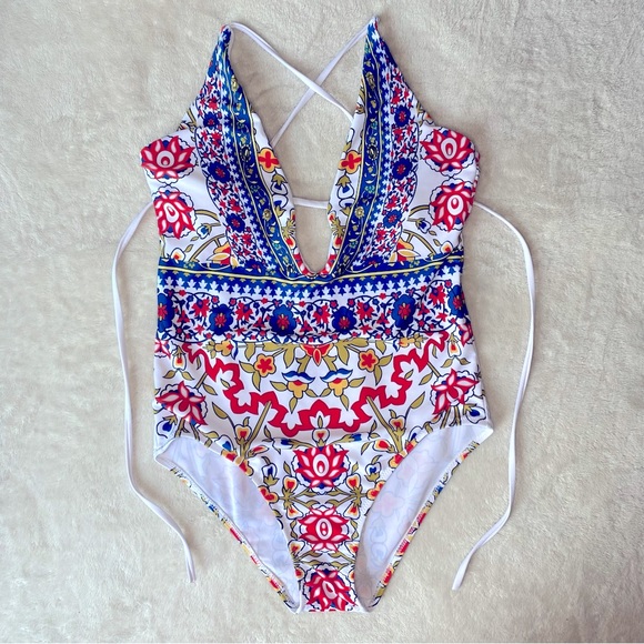 Swim | One Piece Open Back Strappy Floral Bathing Suit | Poshmark